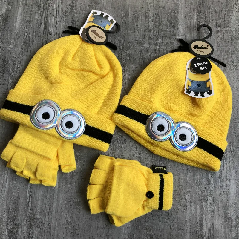 10set/Lot Cartoon gorro beanie bonnet Yellow Minions woolen cap bucket ...
