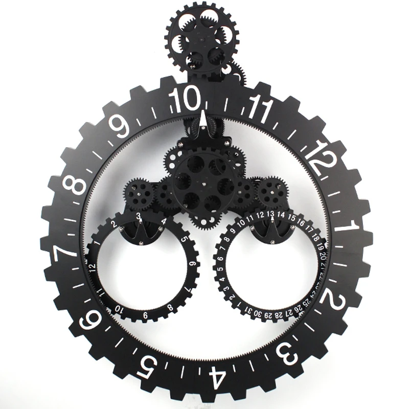 3d Modern Large Wall Art Rotary Gear Clock Mechanical Calendar Wheel ...