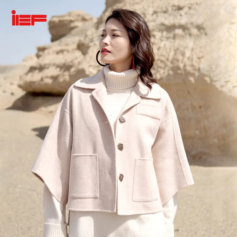 IEF зимнее модное Однотонное шерстяное пальто с рукавом летучая мышь ...