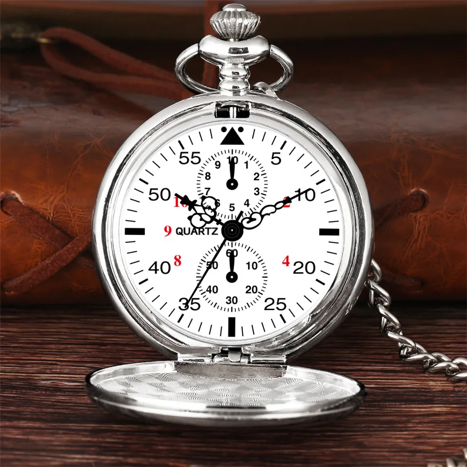 Polishing Silver/Black Cover Quartz Pocket Watch Exquisite Round ...
