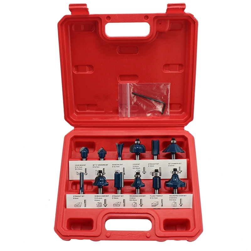 GTBL 12Pcs 1/4 Router Bits Set Professional Shank Tungsten Carbide ...