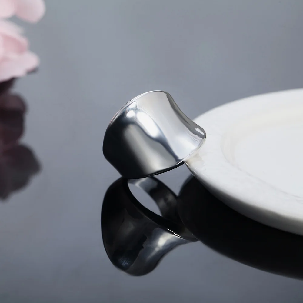 Hot classic 925 Stamp Silver color wide Rings for men Women Size 6 7 8 ...