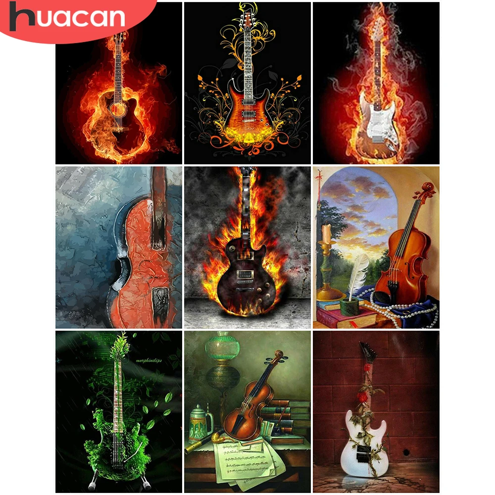 HUACAN Painting By Number Guitar Drawing On Canvas Hand Painted ...