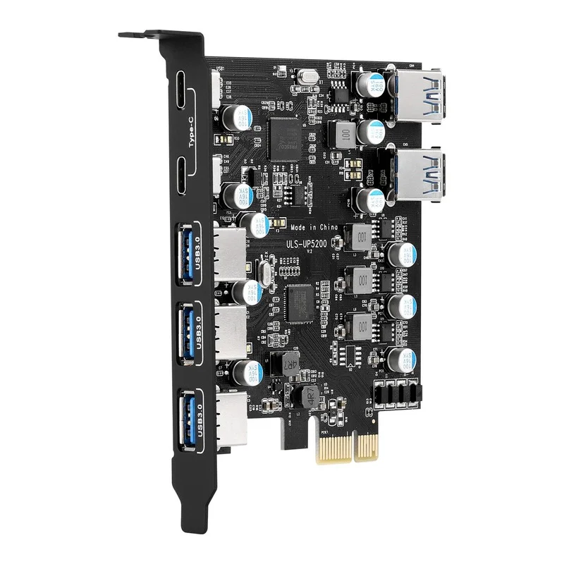 PCIE X1 TO Usb 3.0 Card External 3 UsbA + 2 Type C Port Front 2 Usb ...