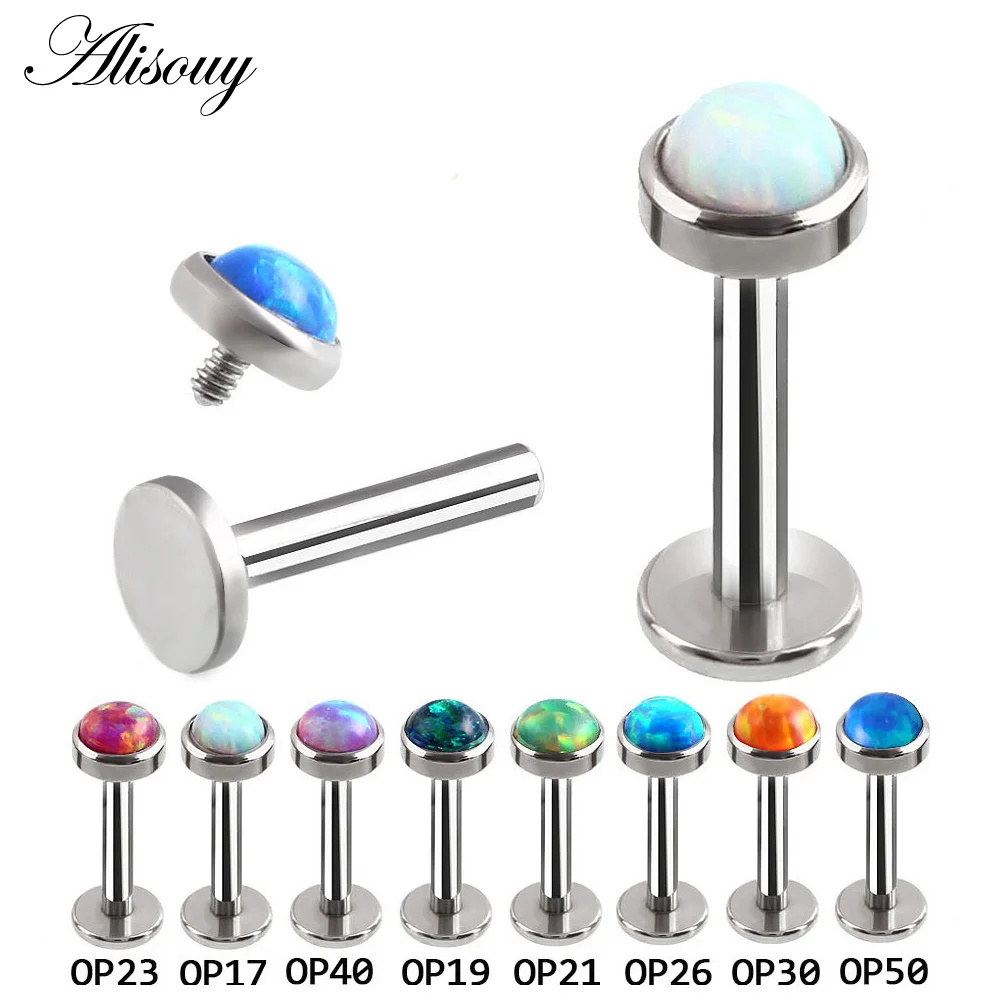 16g 6mm 316l Surgical Steel Opal Labret Lip Stud Rings Sexy Stone Style ...