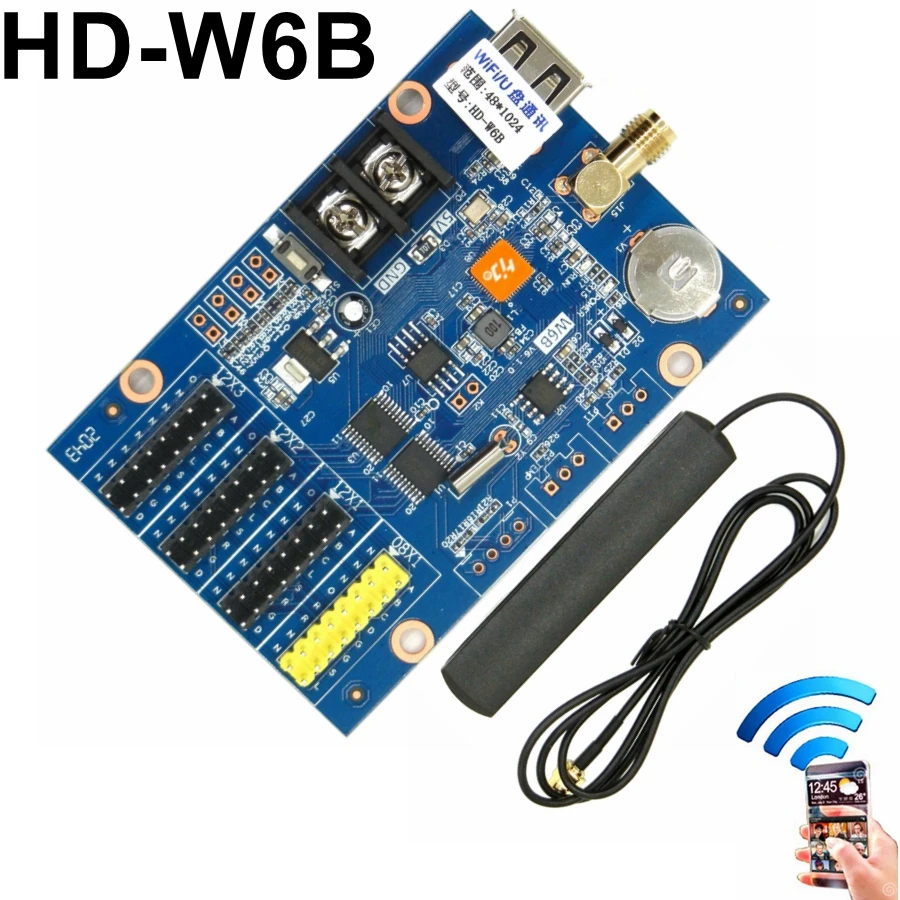 HD-W6B Wifi + USB Led Control Card 1024*48 Pixels Wireless Single Dual Color Led Controller P10 ...