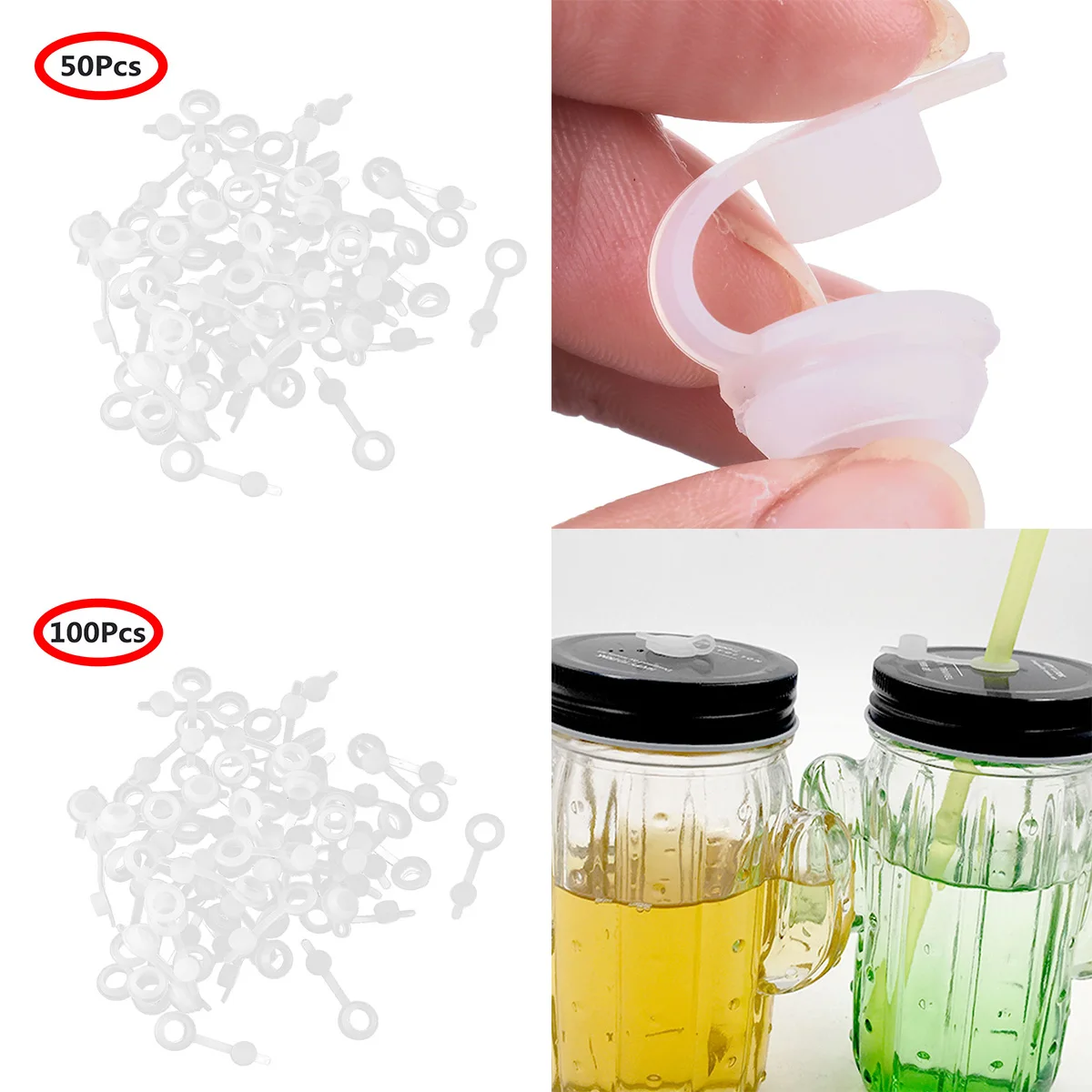 Silicone Straw Hole Grommets with Attached Plugs Mason Jar Lids Airlock ...