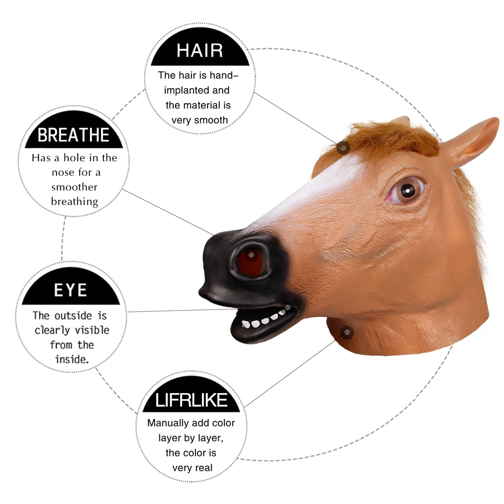 Halloween Brown Creepy Horse Head Cosplay Mask - AllCosplay.com