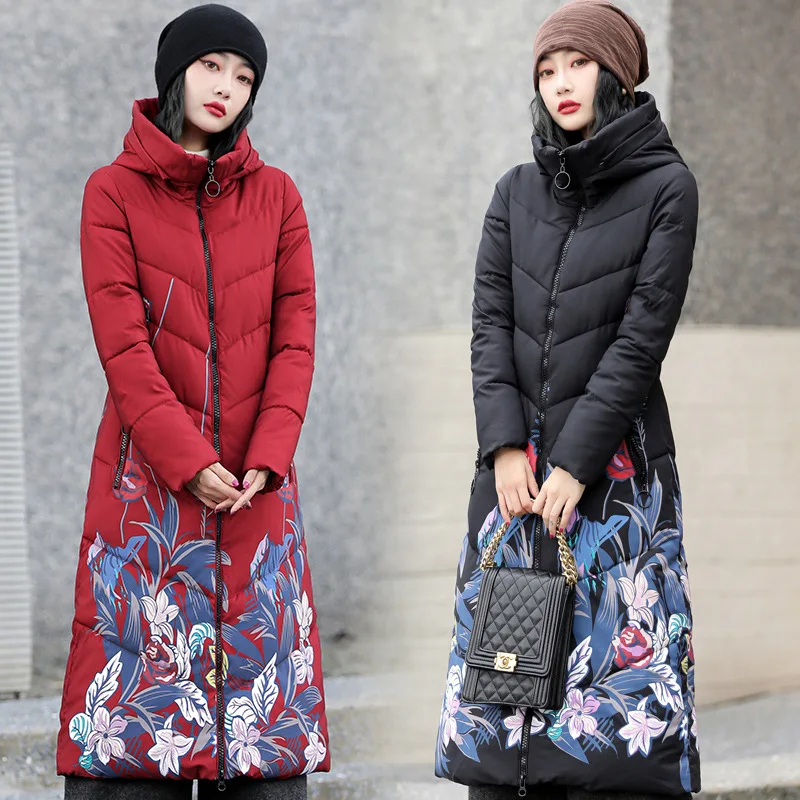 Chinese-Style-Women-s-Winter-Down-Cotton-Jacket-X-long-Printing-Thick ...