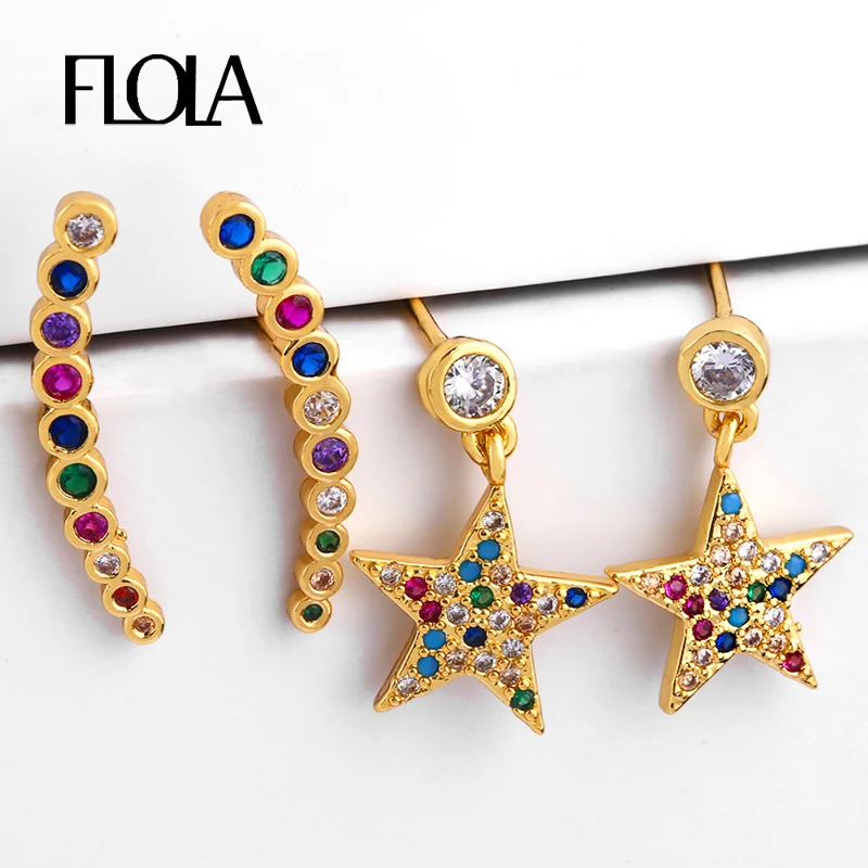 Flola-arco-ris-brinco-estrela-orelha-studs-para-mulher-cobre-zirc-o ...