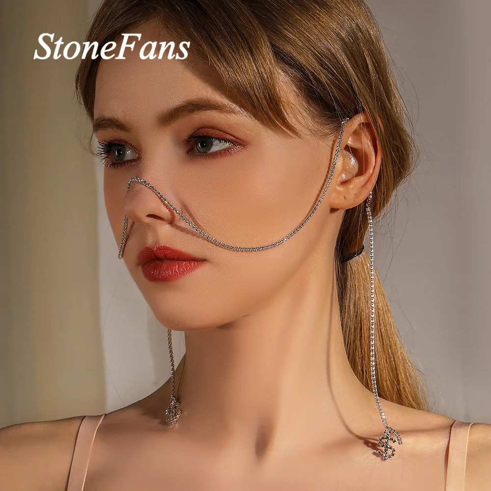 Stonefans 심플 달러 라인석 페이스 체인, 여성용 바디 쥬얼리 블링 머니 펜던트 페이스 체인 크리스탈 페이스 액세서리 ...