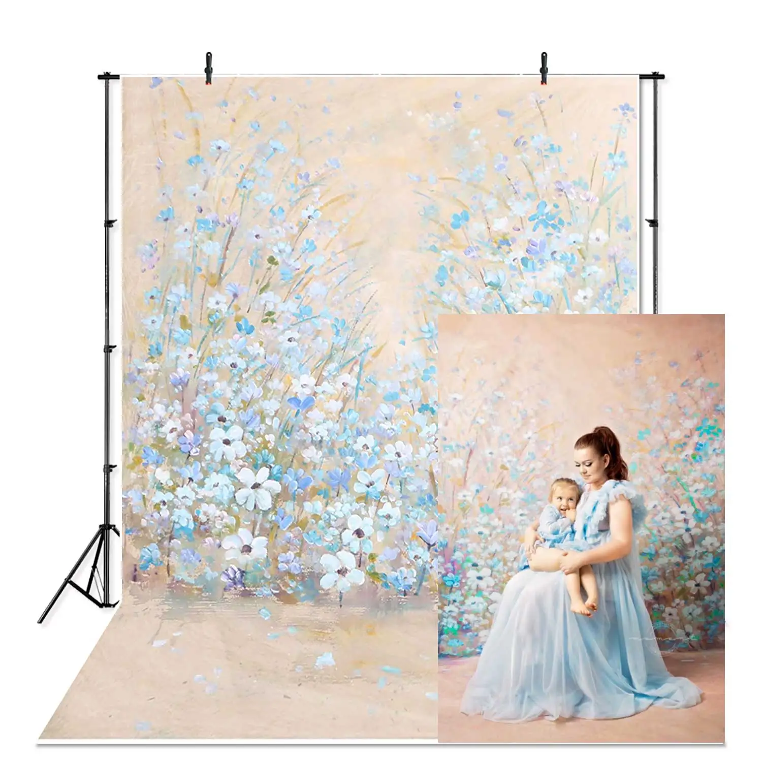 Neoback Vinyl Brushed Lite Blue Flowers Newborn Baby Photography Studio ...