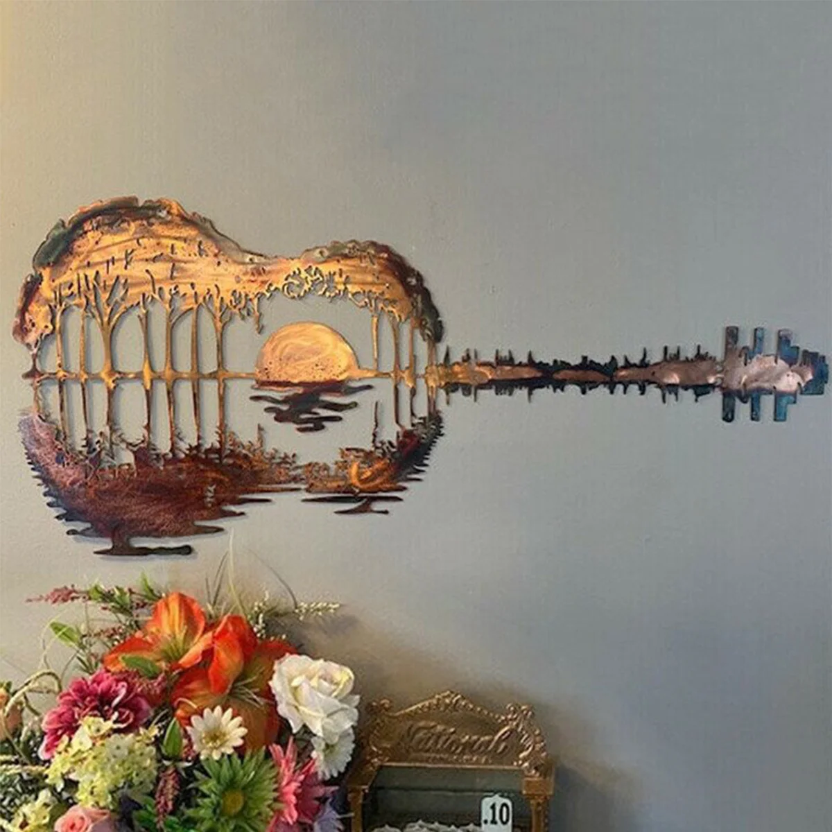 Metal Art Guitar Wall Decor 18” Guitar Hanging Ornament With Screws ...