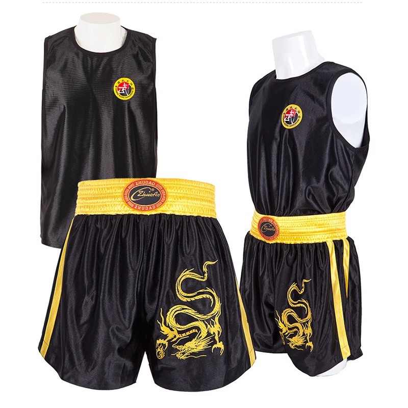 Muay-Thai-Pants-Dragon-Embroidery-Boxing-Shorts-and-Vest-Crossfit-Sanda ...
