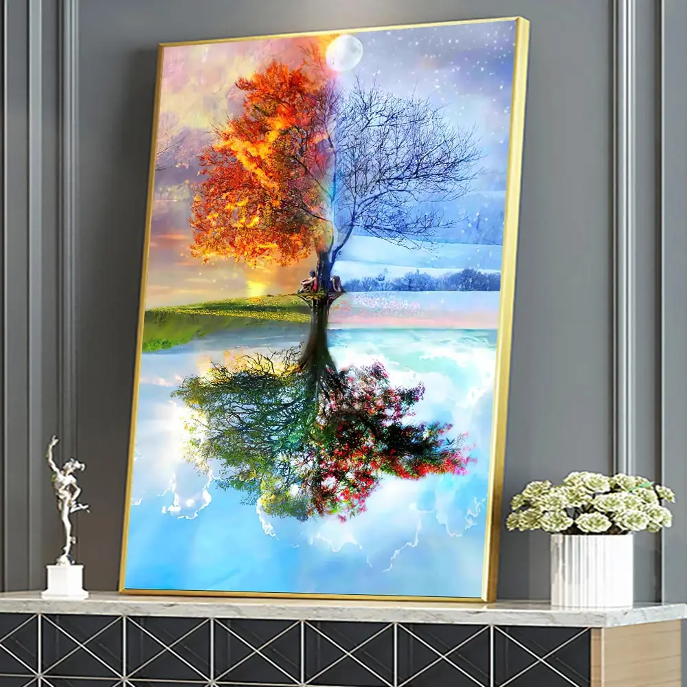 Colorful-Four-Seasons-Landscape-Abstract-Wall-Art-Canvas-Painting ...