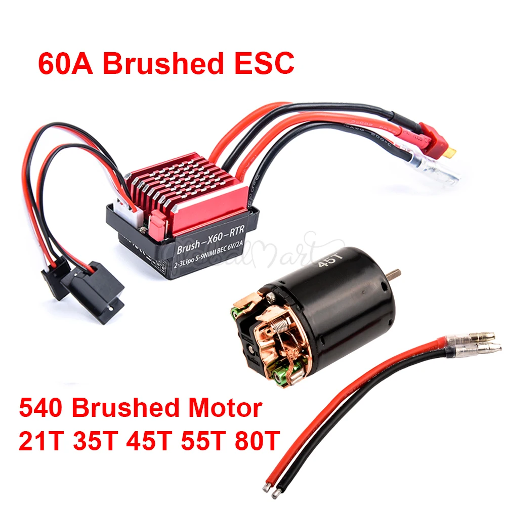 NEW 60A Brushed ESC + 540 Motor 21T 35T 45T 55T 80T Brushed motor For 1 ...