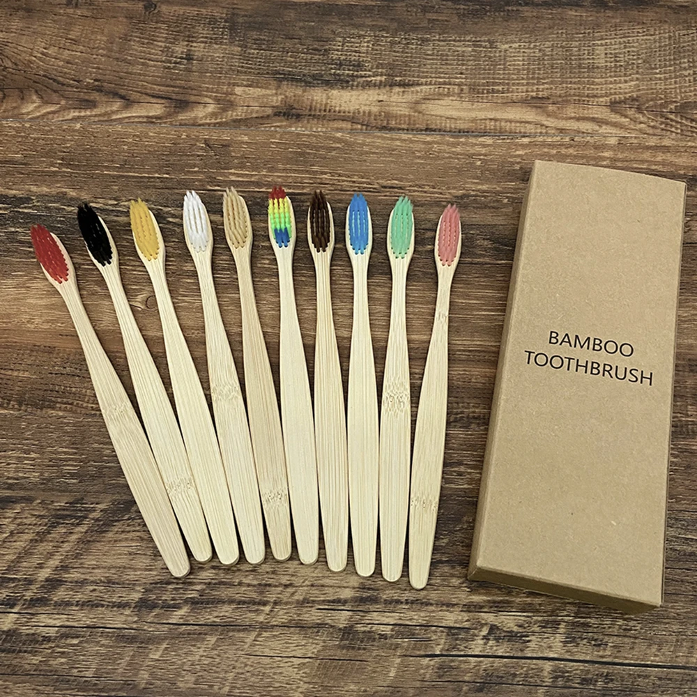 10PCS Colorful Natural Bamboo Toothbrush Set Soft Bristle Charcoal ...