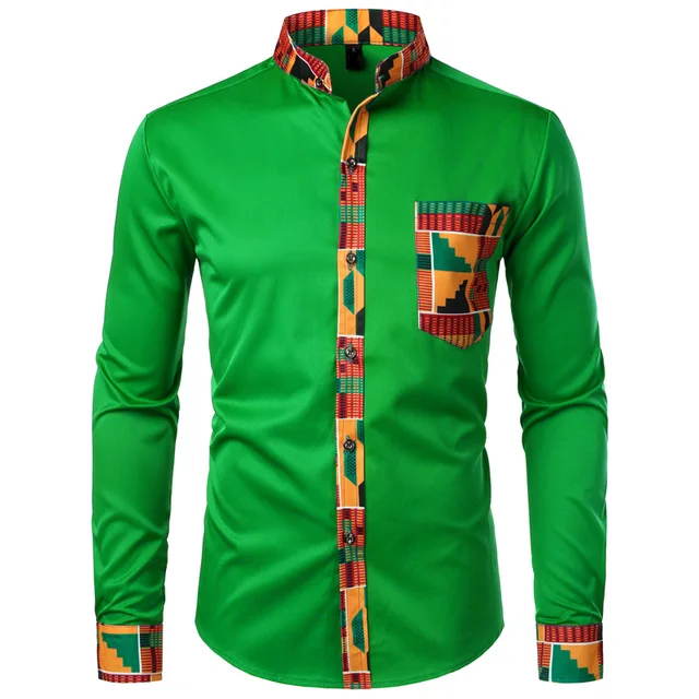 Dashiki African Mens Shirt Patchwork Pocket Africaine Print Shirt Men ...