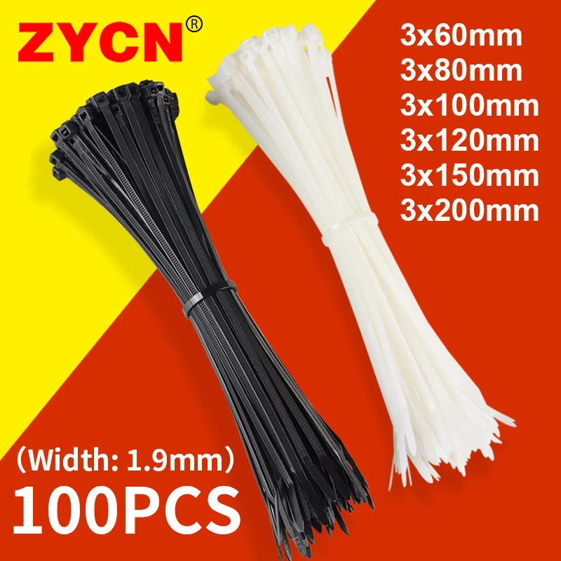 Nylon Cable Ties Self Locking Plastic Loop Wire Black 2.7x200 3.6x300MM ...