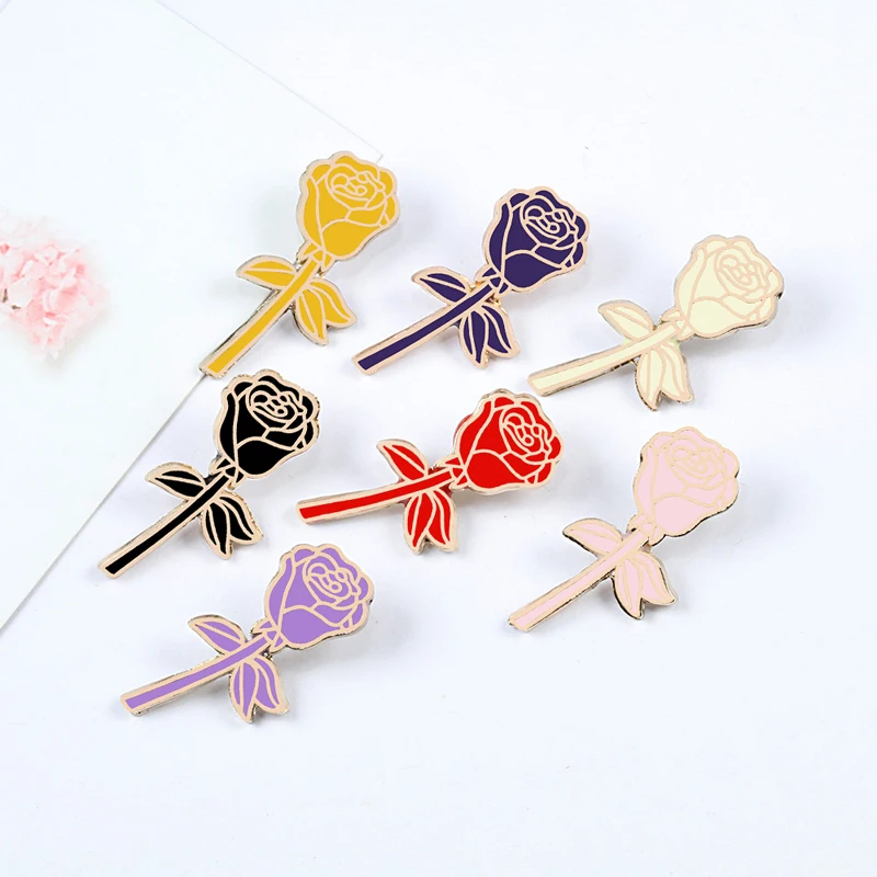 Black Red Rose Flowers Collection Enamel Pins Cute Fashion Brooches ...