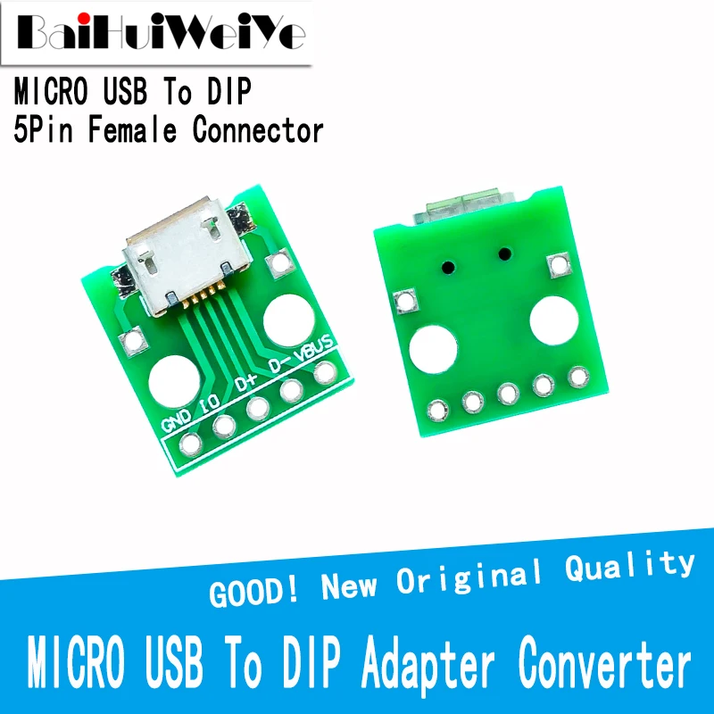 10PCS 20Pcs MICRO USB To DIP Adapter 5pin Female Connector B Type PCB ...