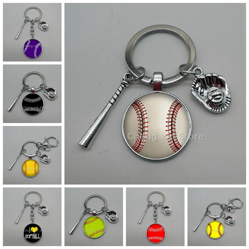 Baseball-Softball-Convex-Photo-Glass-Round-Dome-Keychain-Jewelry-DIY ...