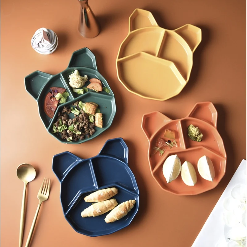 Candy Color Ceramic Divider Bowl Children's Divided Home School Food ...