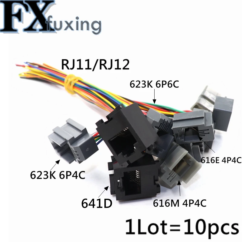 10PCS-RJ11-RJ12-RJ45-telephone-FEMALE-SOCKET-connector-with-wire-4P4C ...
