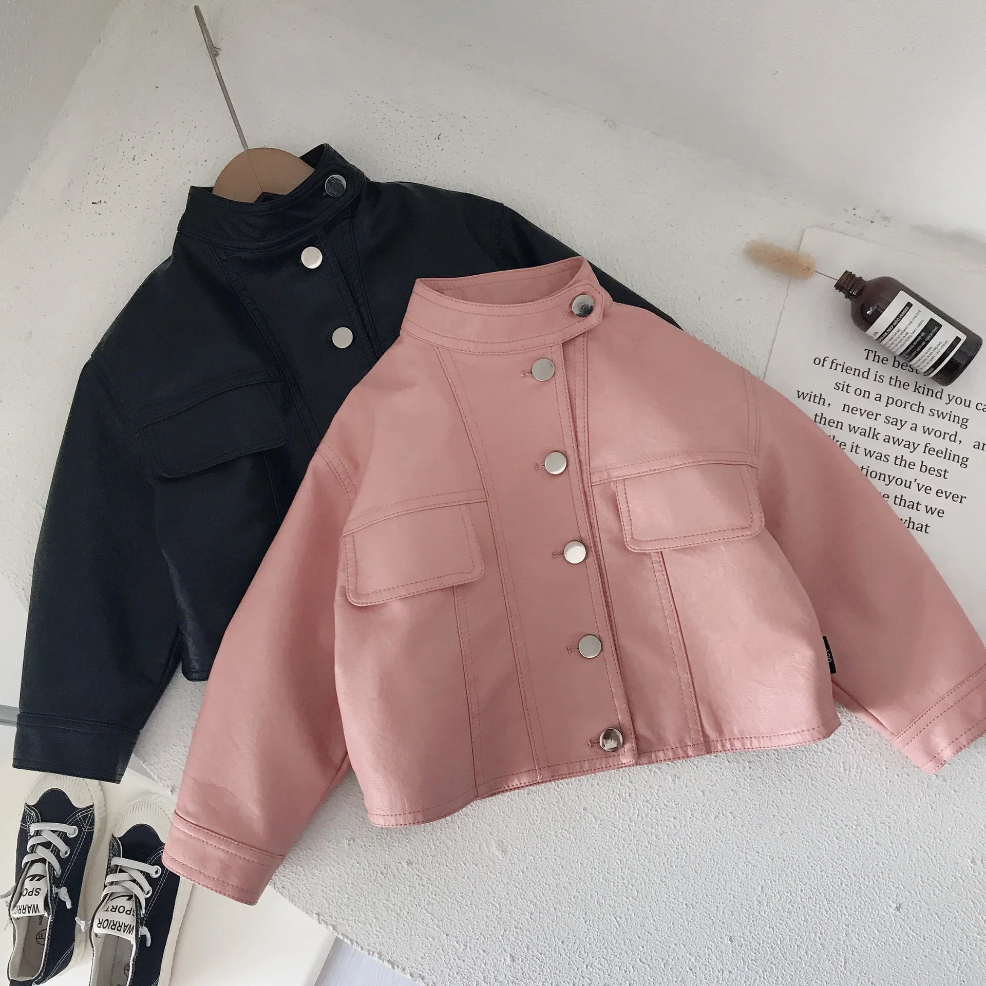 Girls Pink Faux Leather Jacket