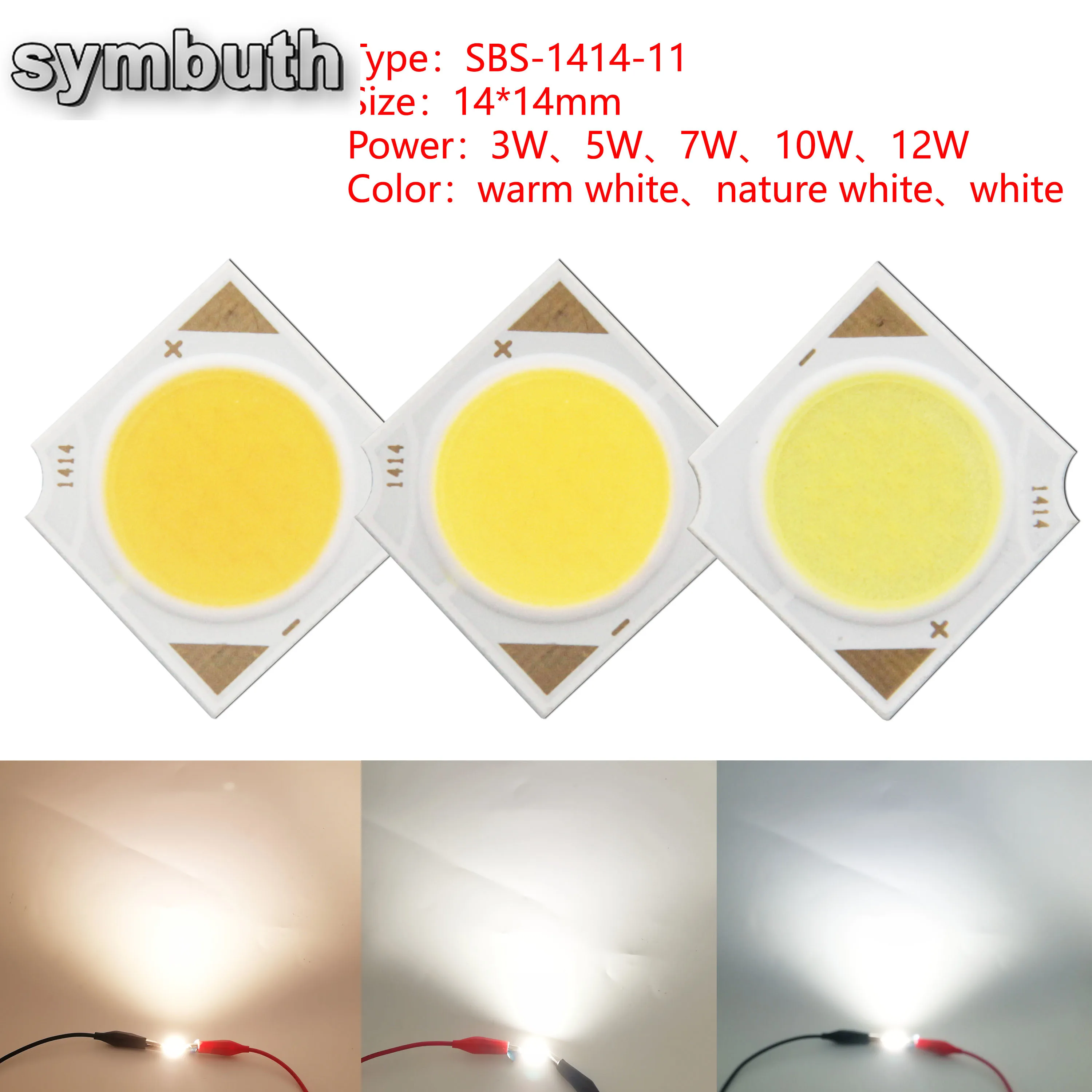 3W 5W 7W 10W 12W 14x14mm LED COB Light Source Epistar Chips Cold Warm ...
