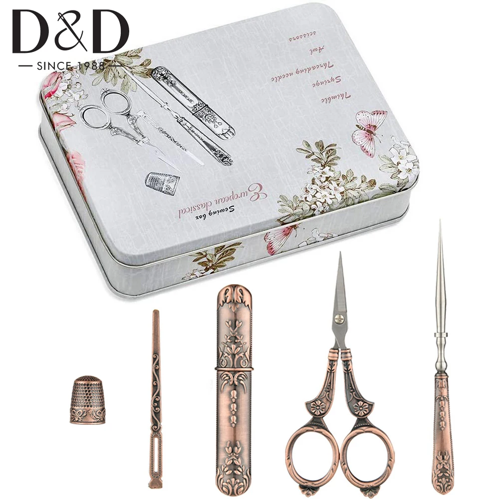 5pcs-set-Exquisite-Vintage-Scissors-Set-Sewing-Scissor-Awl-Threader ...