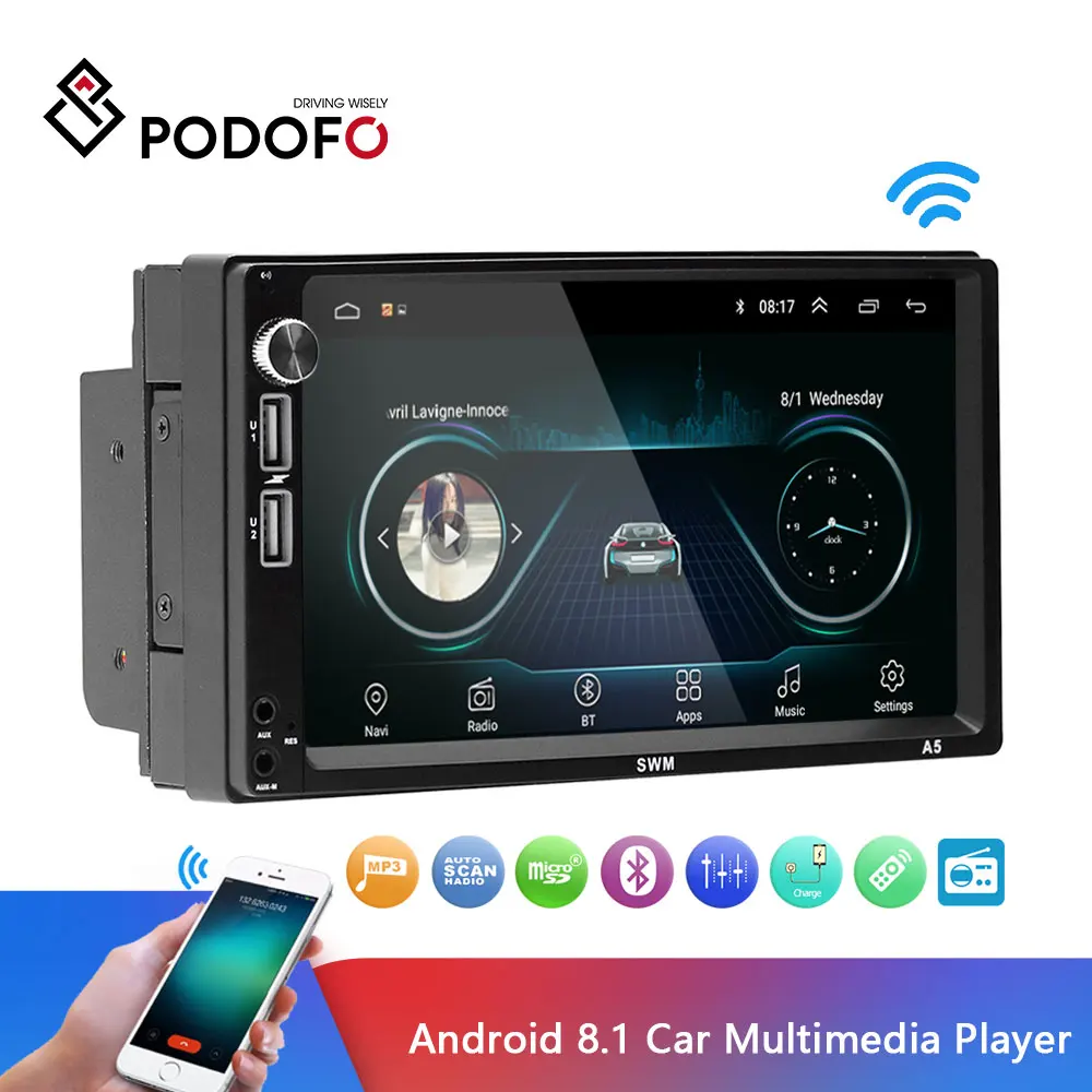 Podofo Android 8.1 Autoradio 2Din Car Radio 7" GPS Wifi Multimedia ...