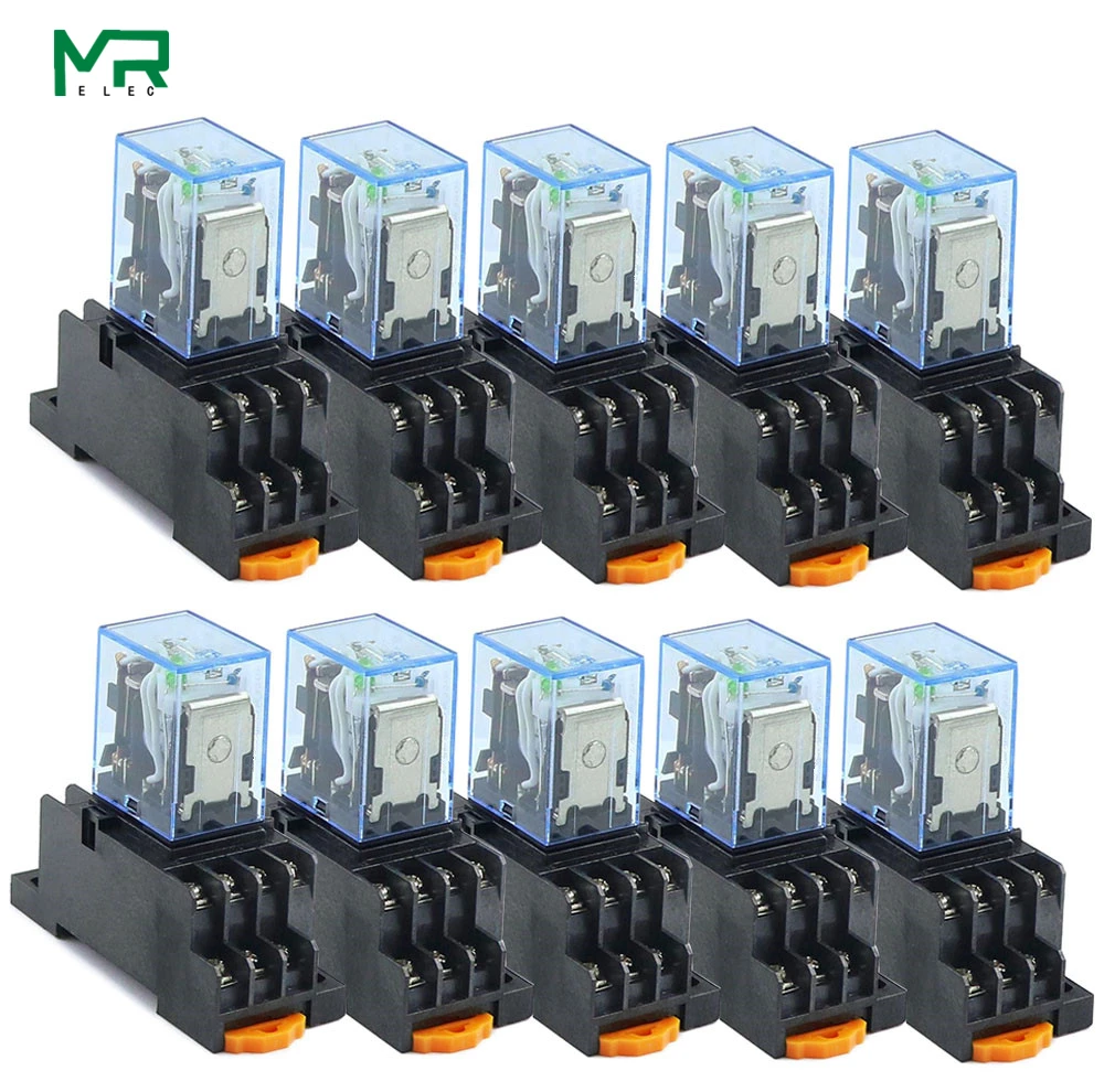 10PCS MY4N DC12V AC12V DC24V AC24V Coil 5A 4NO 4NC LED Indicator Power ...