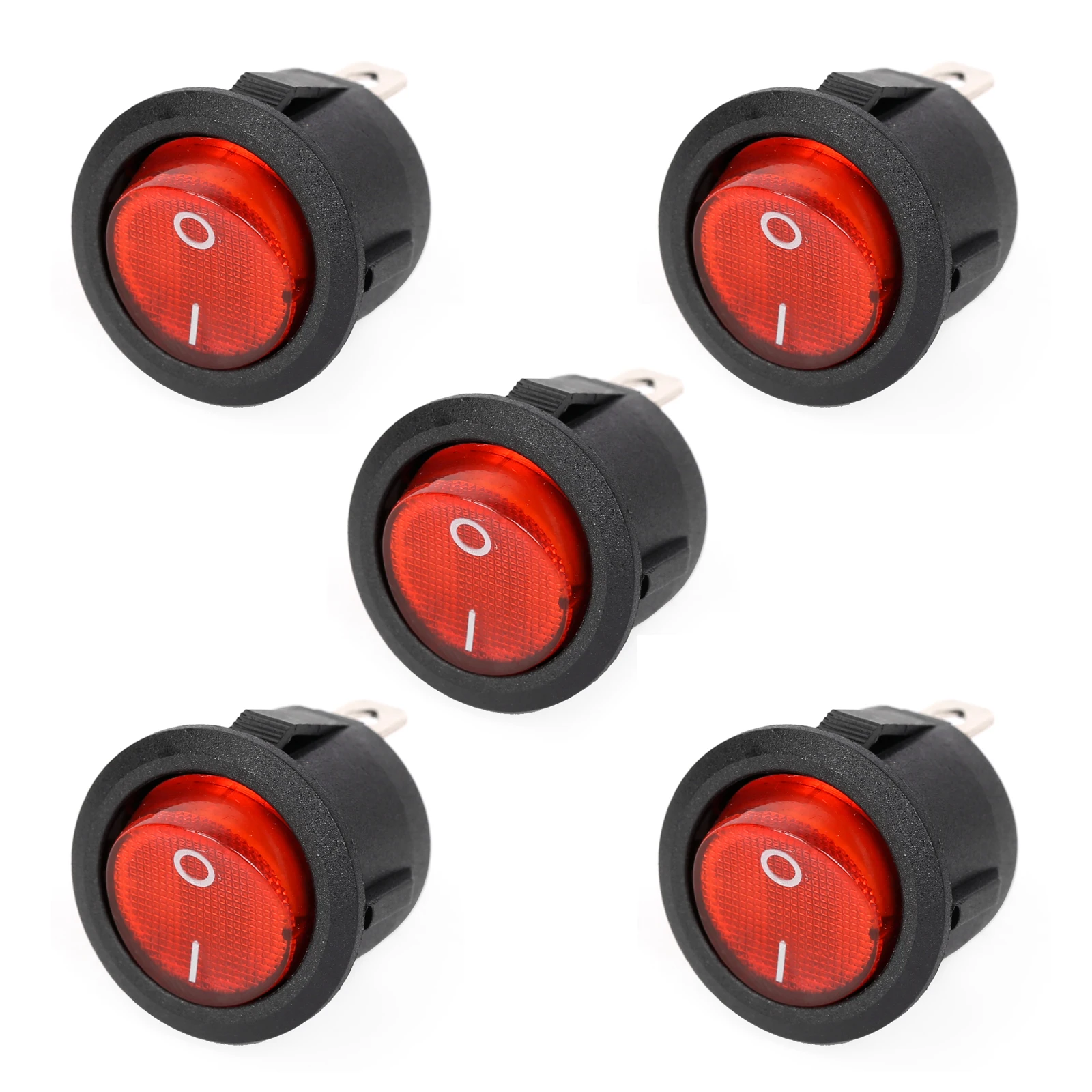 5Pcs/Lot AC 6A/250V 10A/125V Mini Round Rocker Switches, SPST 3Pin 2 ...