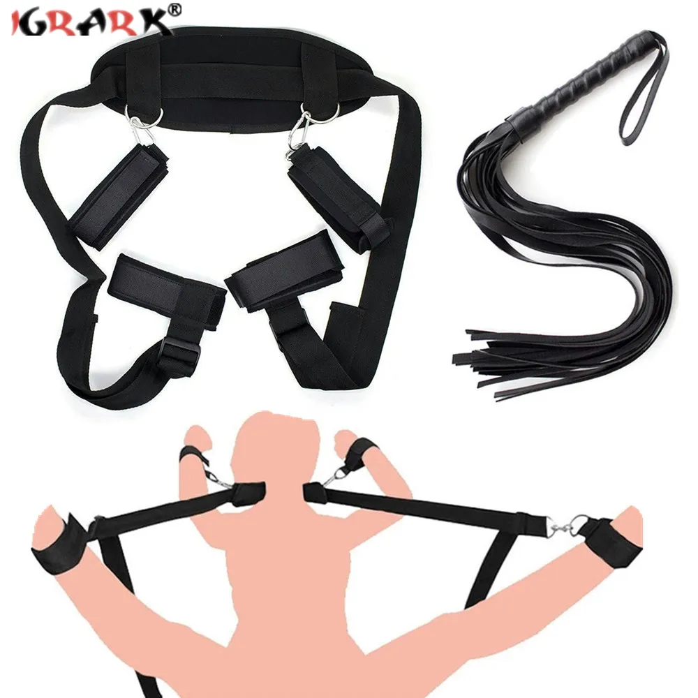 Sexy Nylon Bdsm Bondage Kits Handcuffs Ankle Cuffs Sex Games Leather