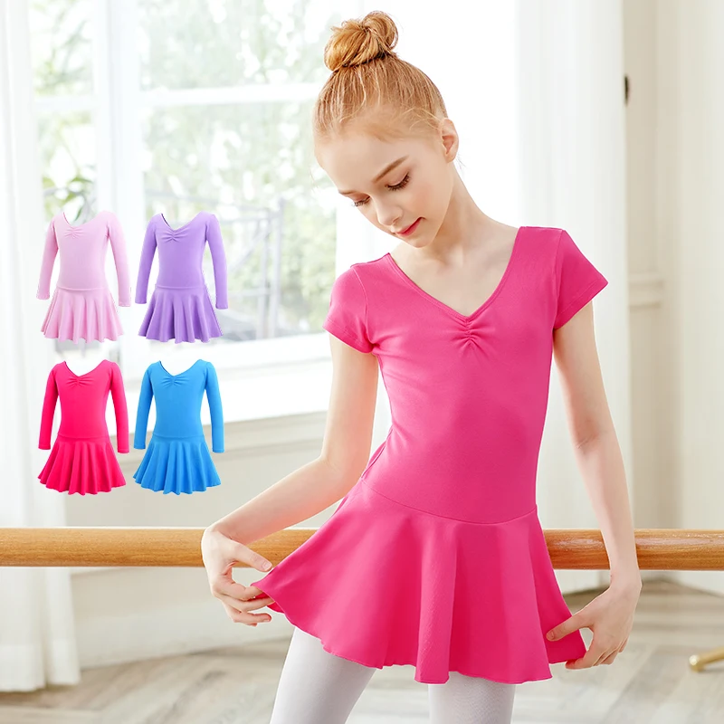 Girls Child Ballet Dance Dress Cotton Long Sleeve Ballet Leotard Dance ...