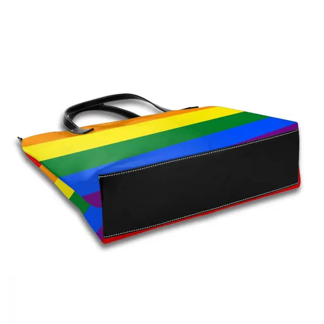 Rainbow Gay Pride Flag PU Leather Tote Bag - Queerks™
