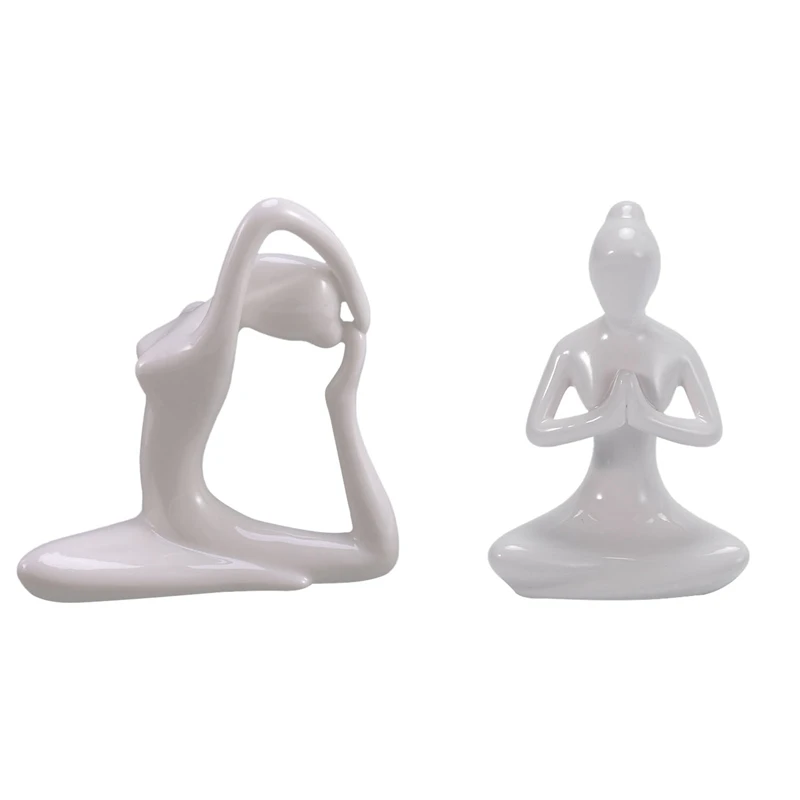 2X Abstract Art Ceramic Yoga Poses Figurine Porcelain Yoga Lady Figure ...