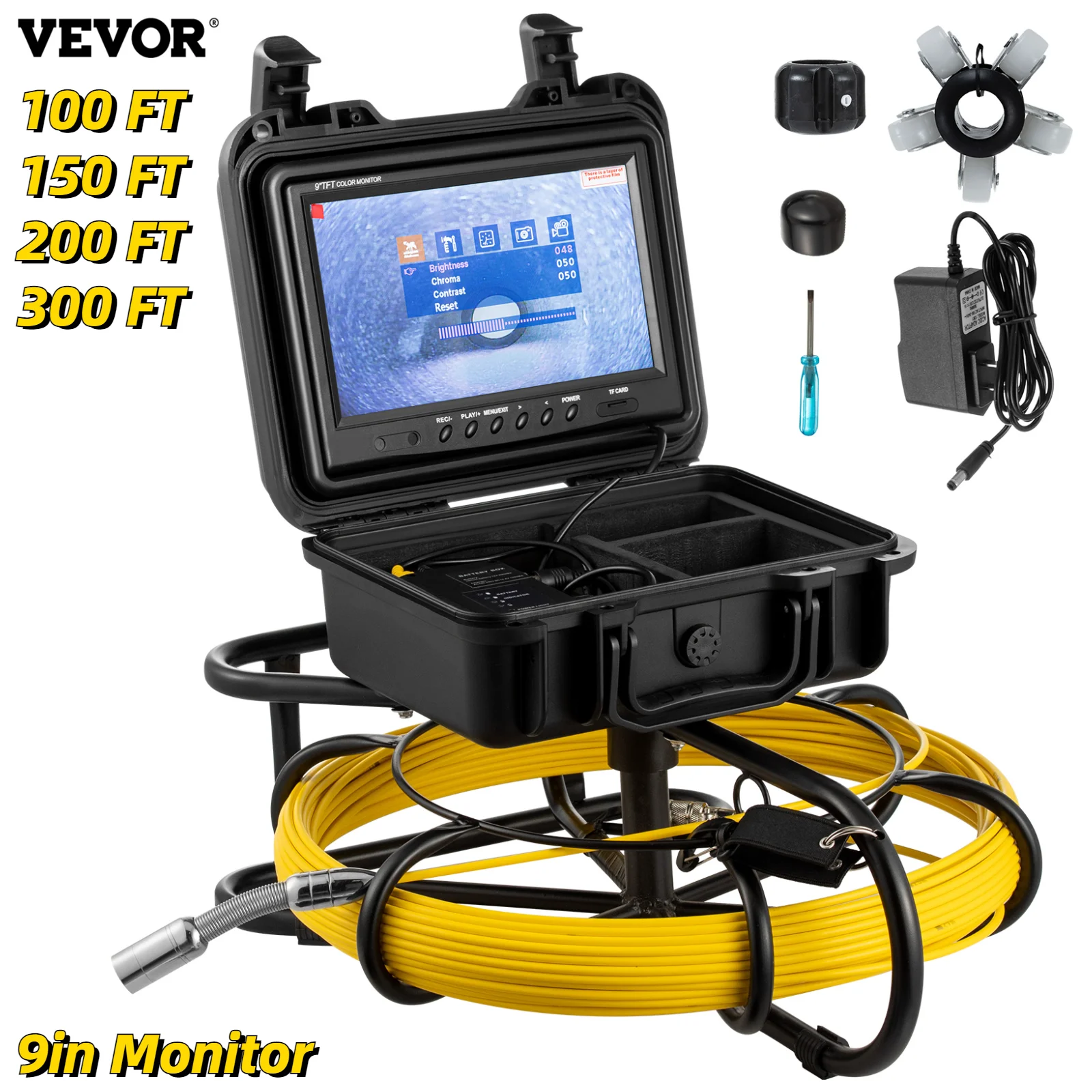 Vevor Pipe Inspection Video Camera 9in Monitor 100-300ft 8gb Sd Card ...