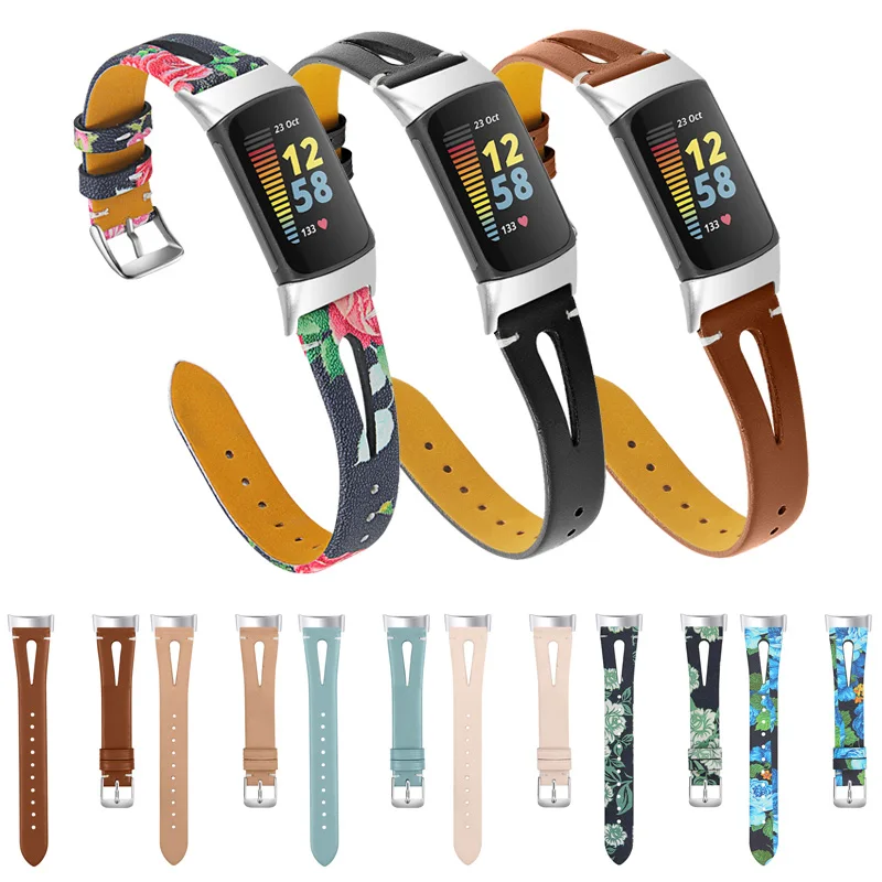 For-Fitbit-charge-6-5-strap-Leather-band-Printing-Pattern-Women-Men ...