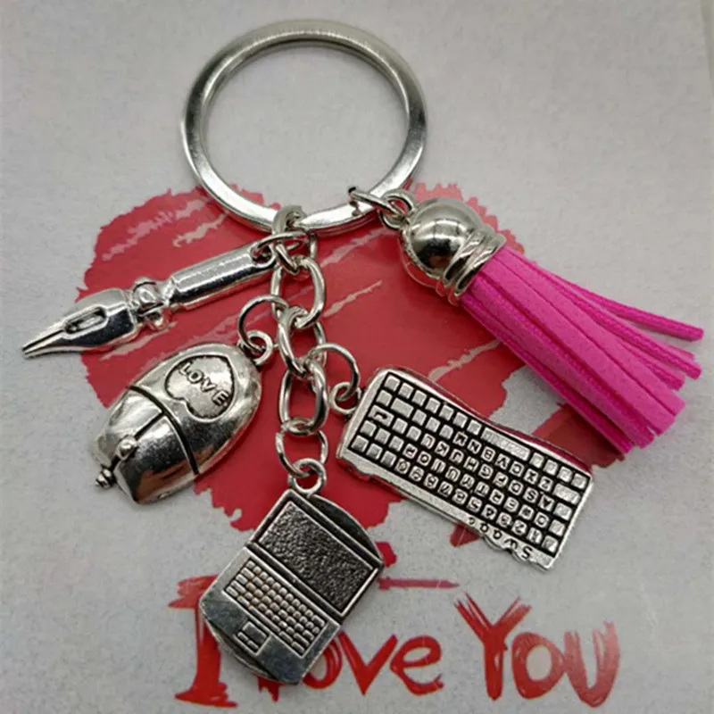 New Fashion Laptop Mouse Keyboard Keychain Charm Tassel Key Ring Diy ...