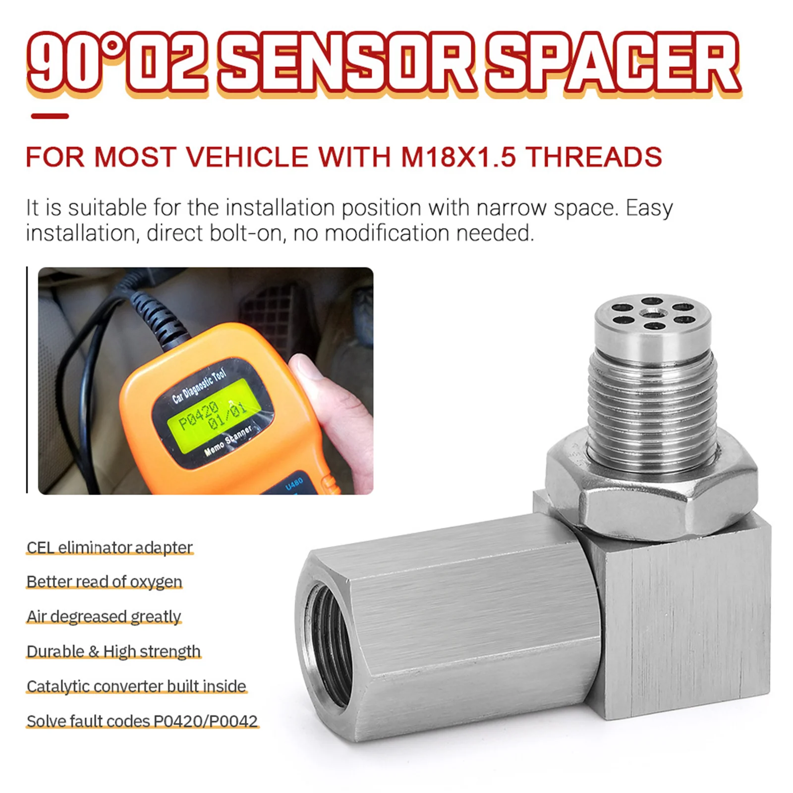 Universal Stainless Steel Oxygen Sensor Extender Sensor Adapter 90 ...