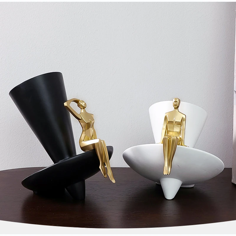 Black-and-White-Ceramic-Gyro-Vase-Golden-Human-Flower-Arrangement ...