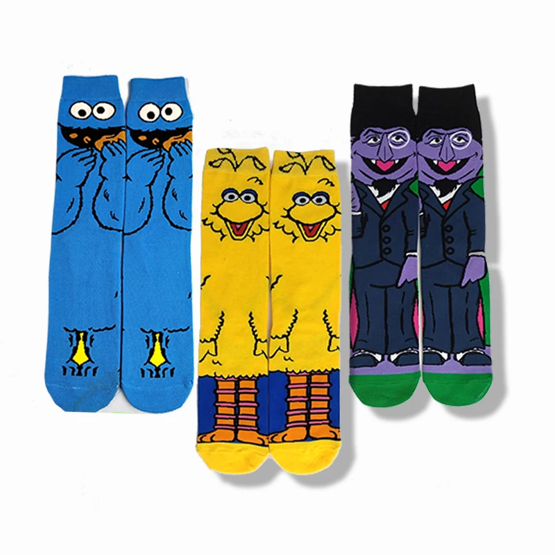 Grappige-Cartoon-Animal-Anime-Karakter-Geel-Blauw-Skateboard-Sokken ...