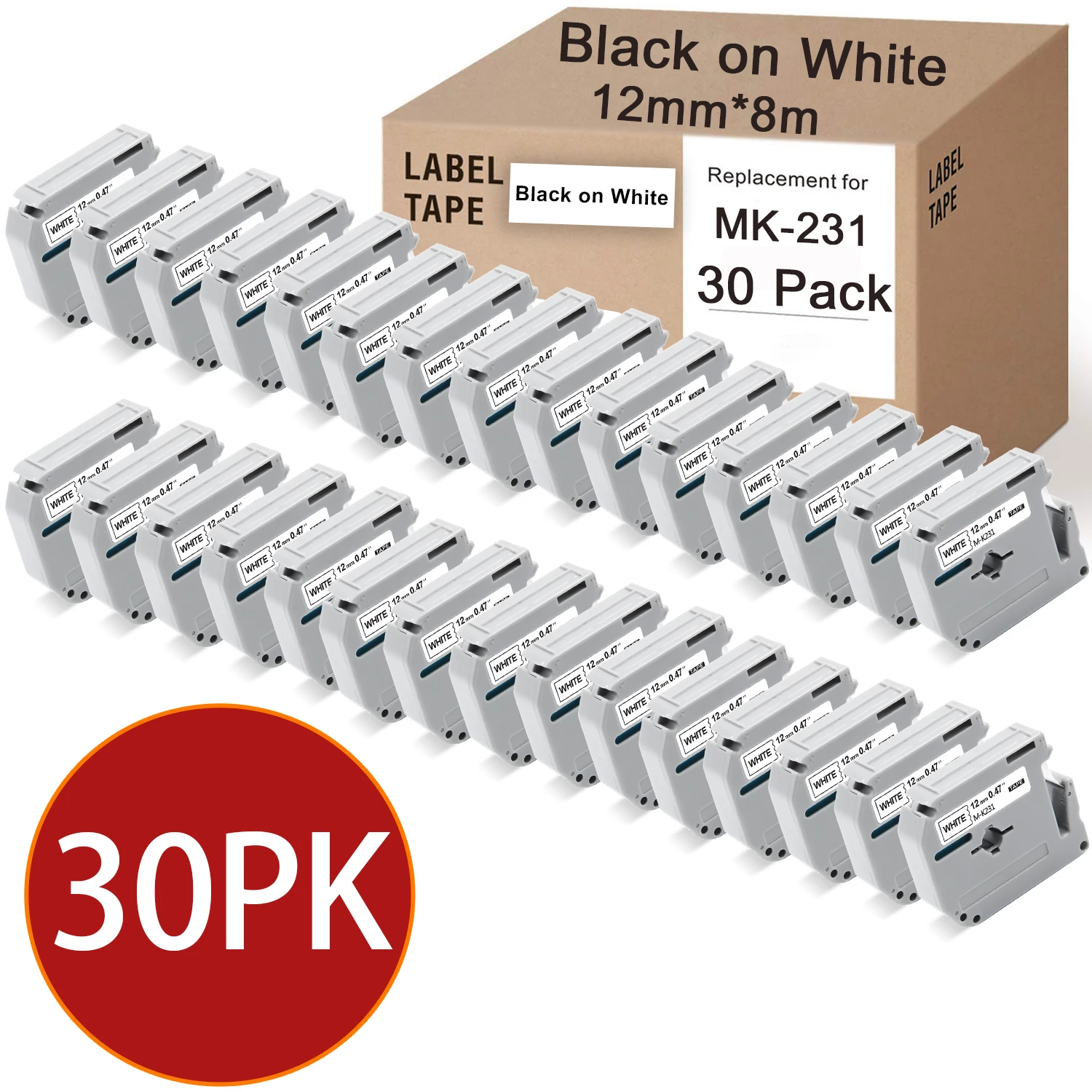 30PK Labels MK 231 Compatible for Brother M K231 MK231 MK 231 MK Label ...