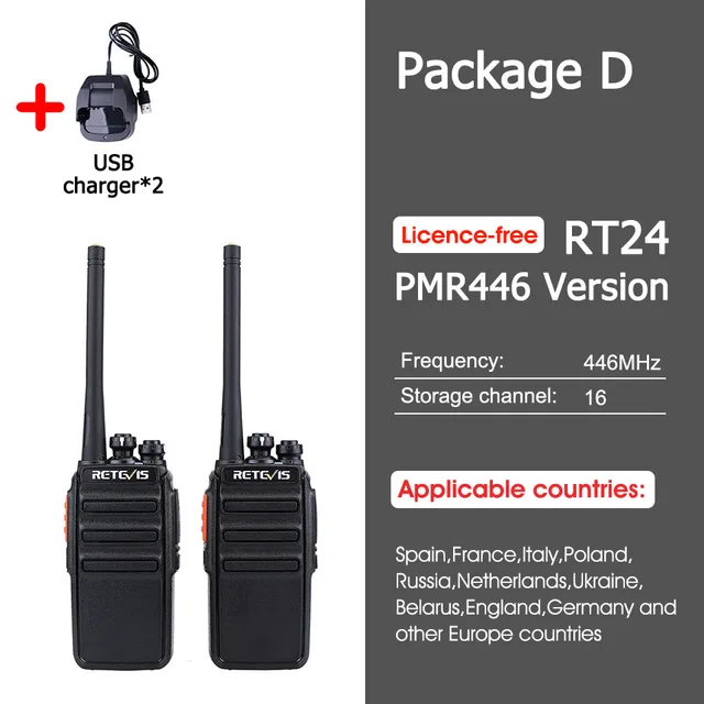 Walkie Talkie 2 pcs Retevis RT24 PMR 446 Portable Two-way Radio Walkie ...