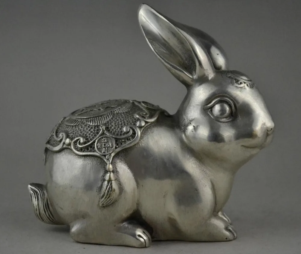 Collectible China Noble Handwork Old Tibet Silver Carve Rabbit Decor ...