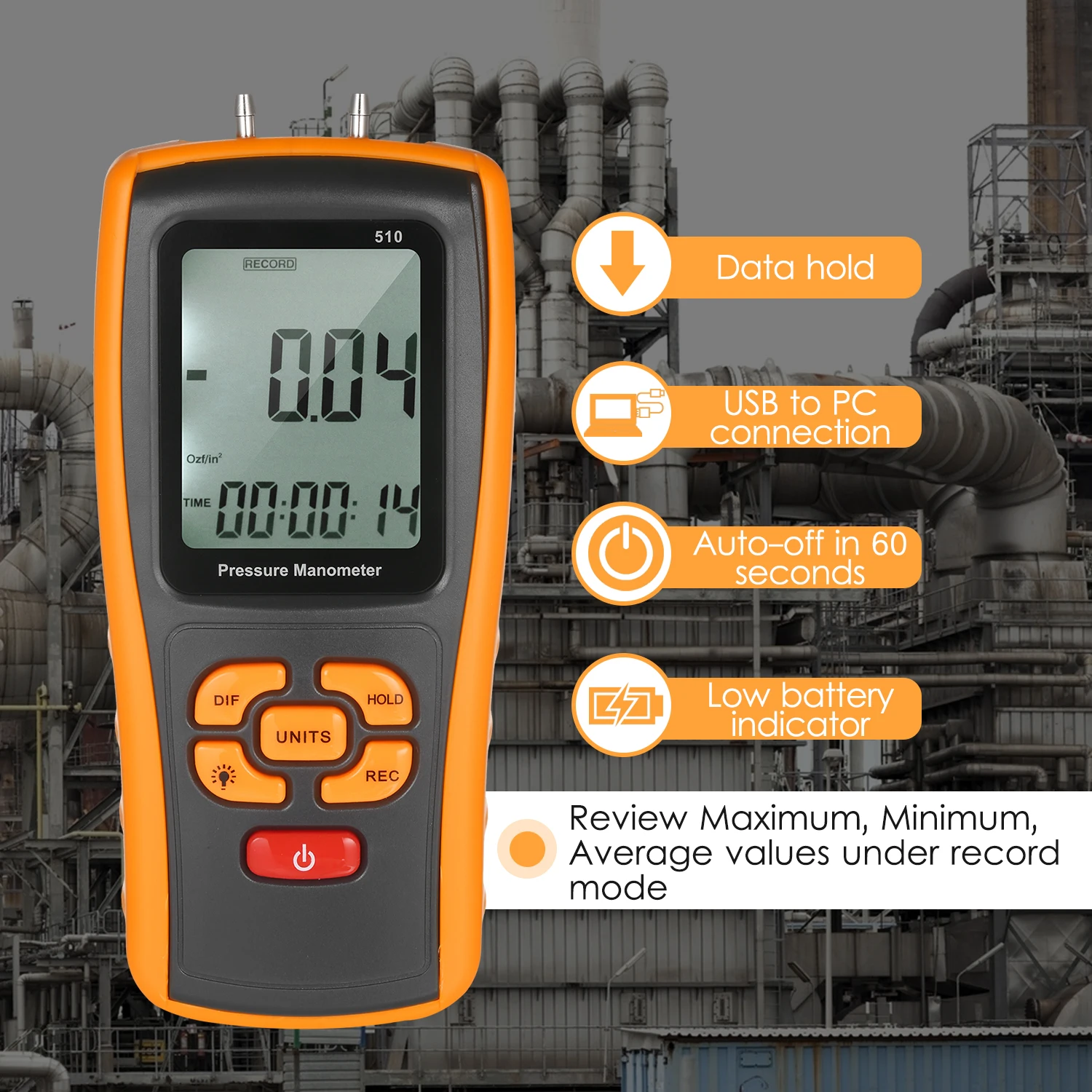 Kkmoon Precision Digital Manometer ±10 Kpa Air Pressure Meter ...