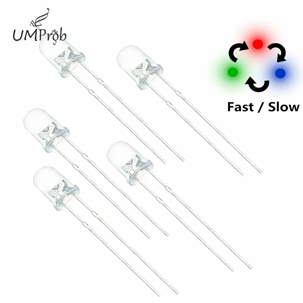 100Pcs/Lot 3mm LED Full Color Fast/Slow RGB Flash Red Green Blue ...