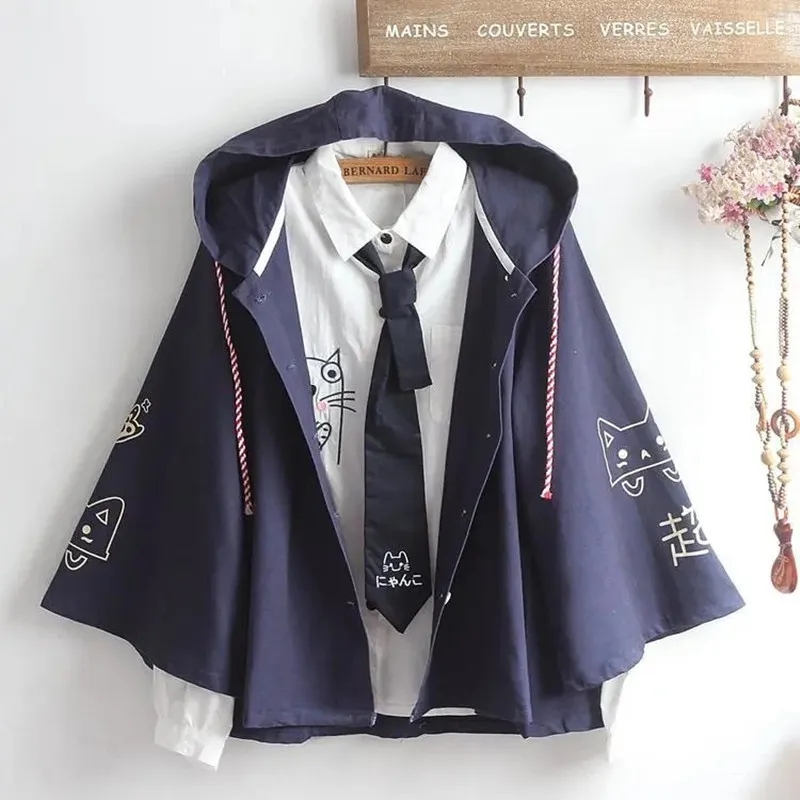 Japanese-cute-soft-girl-cloak-student-fierce-cat-horn-sleeve-hooded ...